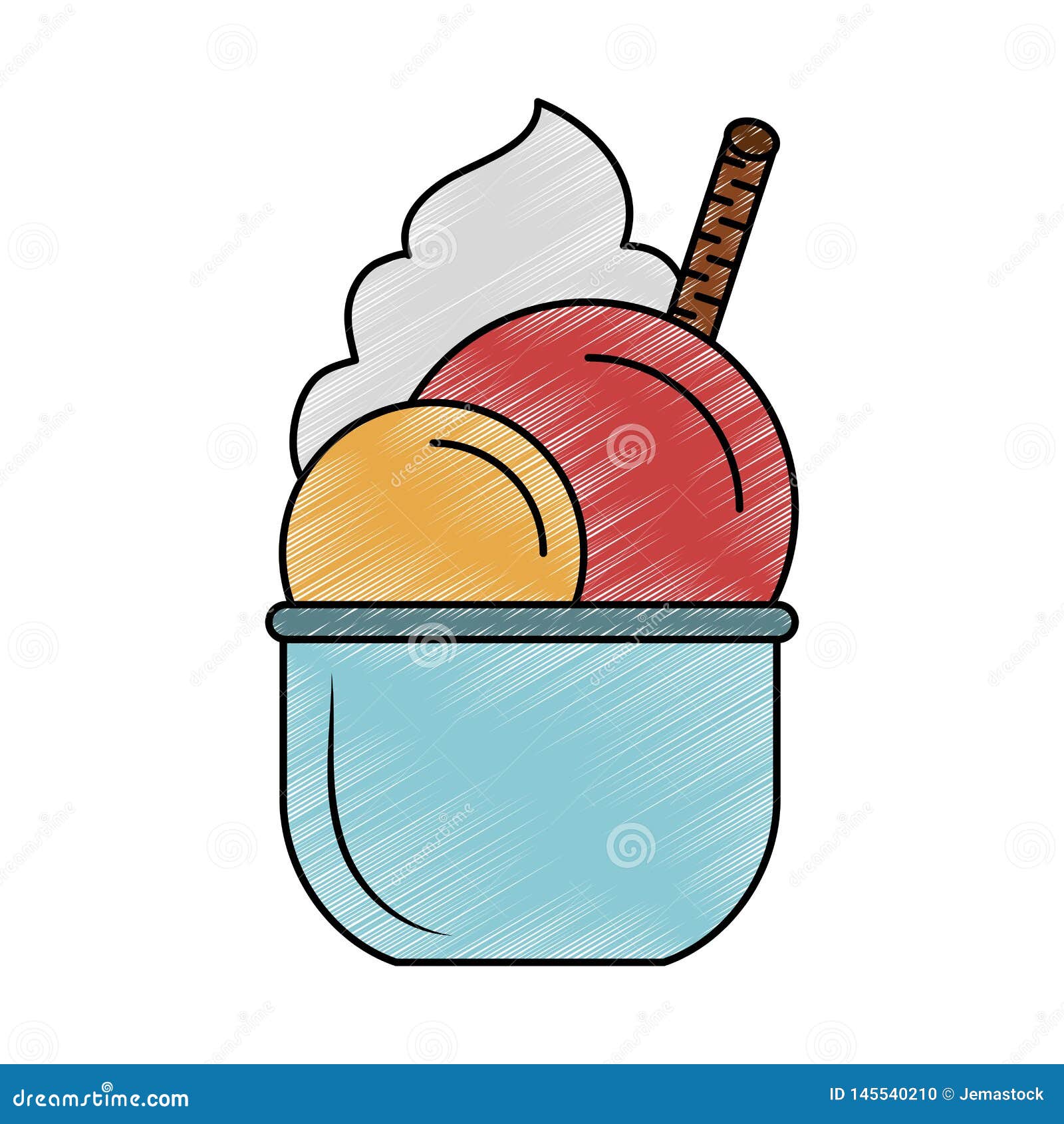 Ice Cream Scoops on Cup Scribble Stock Vector - Illustration of cream ...
