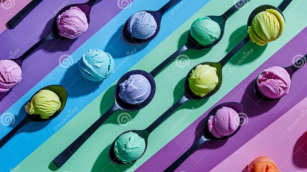 Ice Cream Scoops with Different Colored Ice Stock Photo - Image of ...