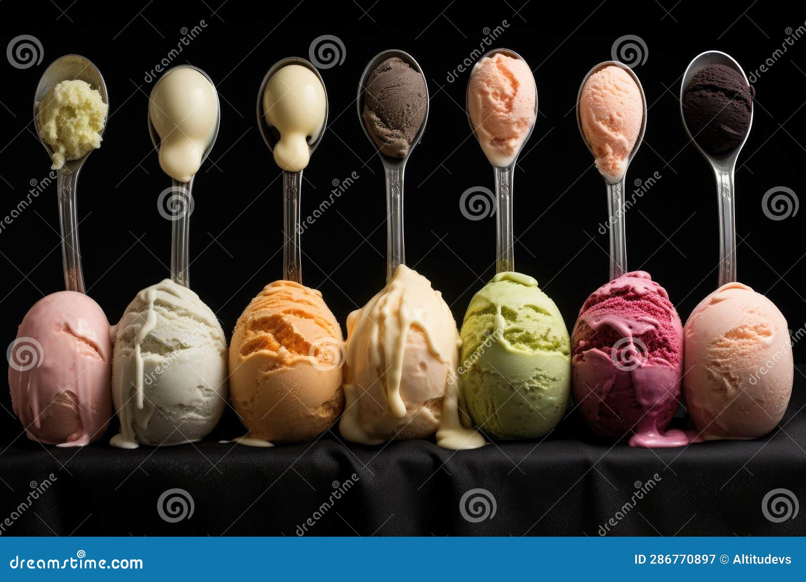 Ice Cream Scoops Lined Up with Different Flavors Stock Illustration ...