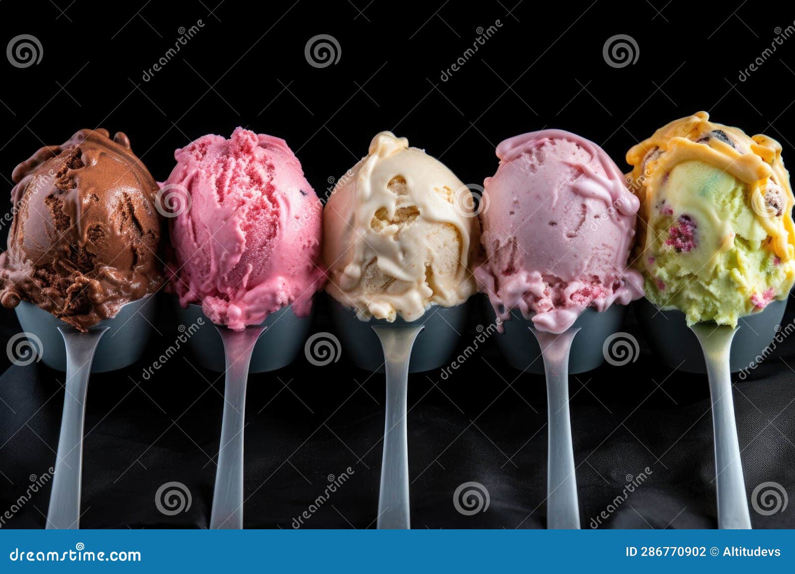 Ice Cream Scoops Lined Up with Different Flavors Stock Illustration ...