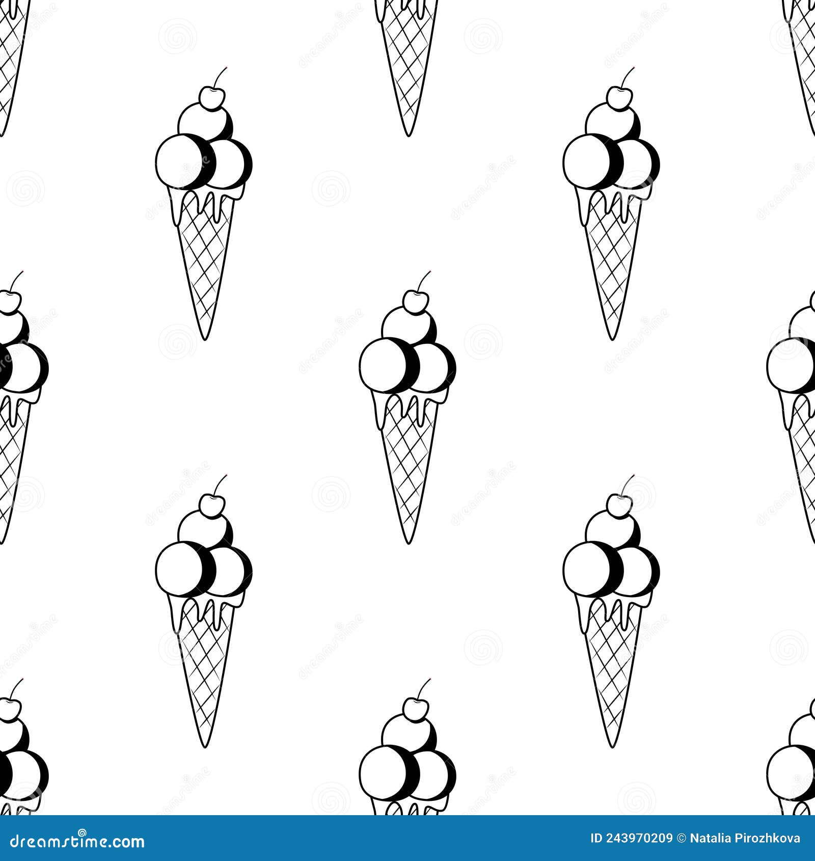 Ice Cream Seamless Black and White Pattern Stock Vector - Illustration ...
