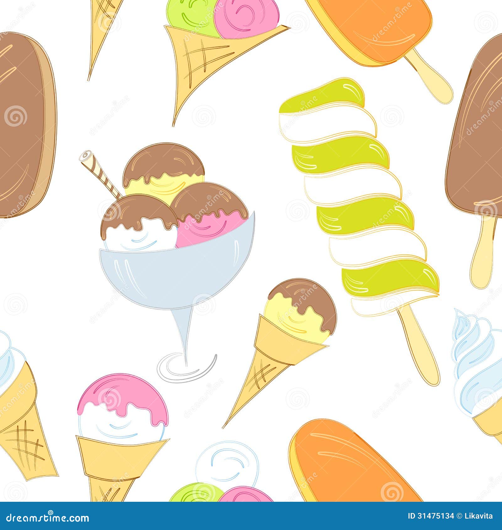 Ice cream seamless pattern stock vector. Illustration of popsicle - 31475134