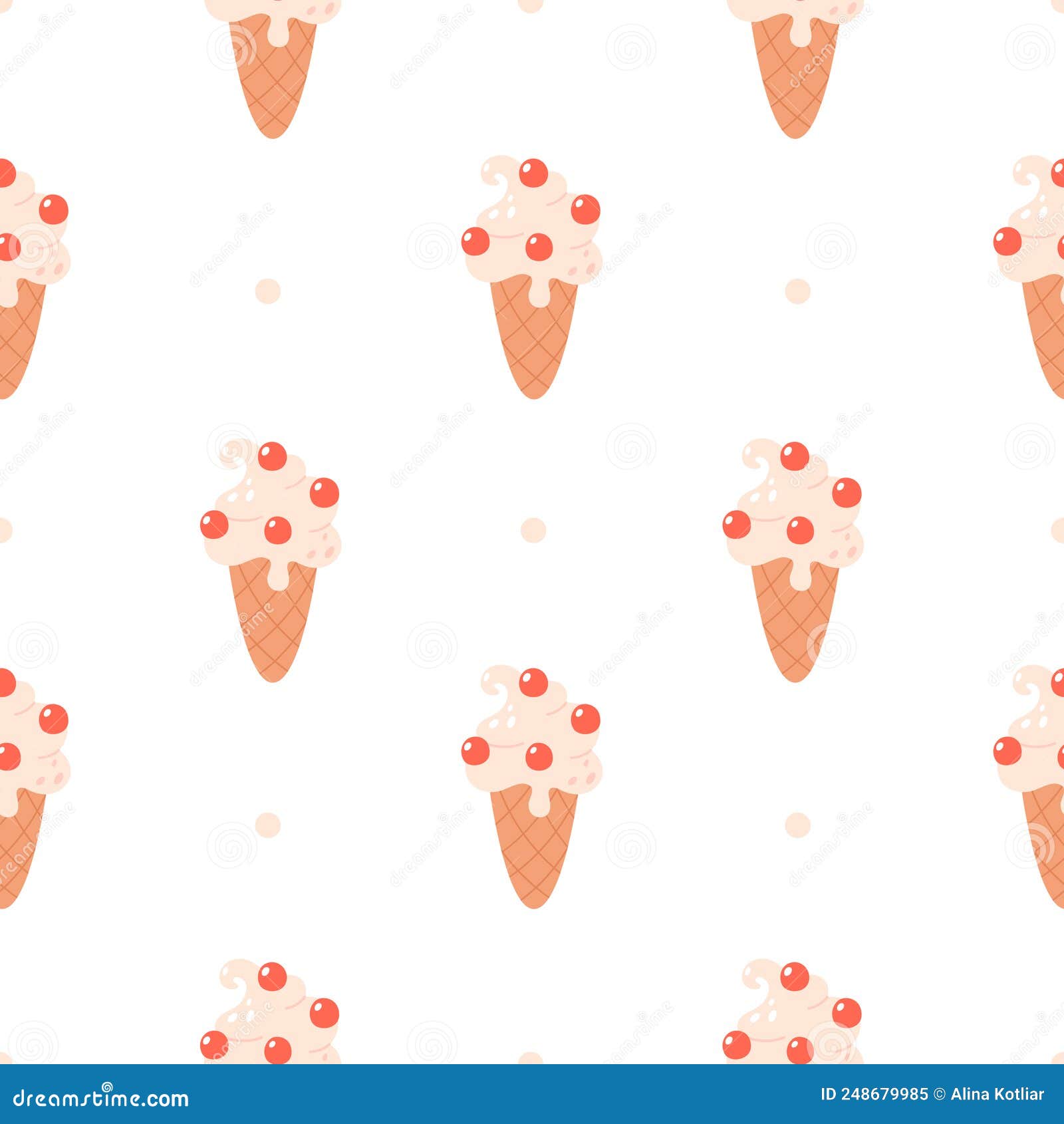 Ice Cream Seamless Pattern Vanilla Ice Cream In Waffle Cone With