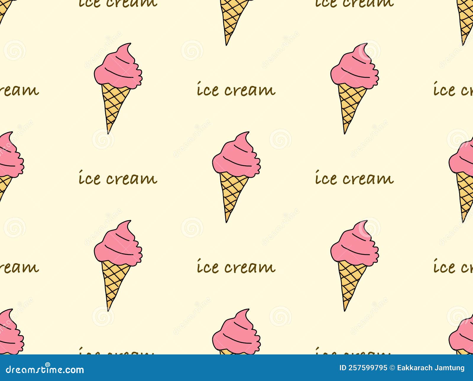 Ice Cream Seamless Pattern on Yellow Background Stock Vector ...