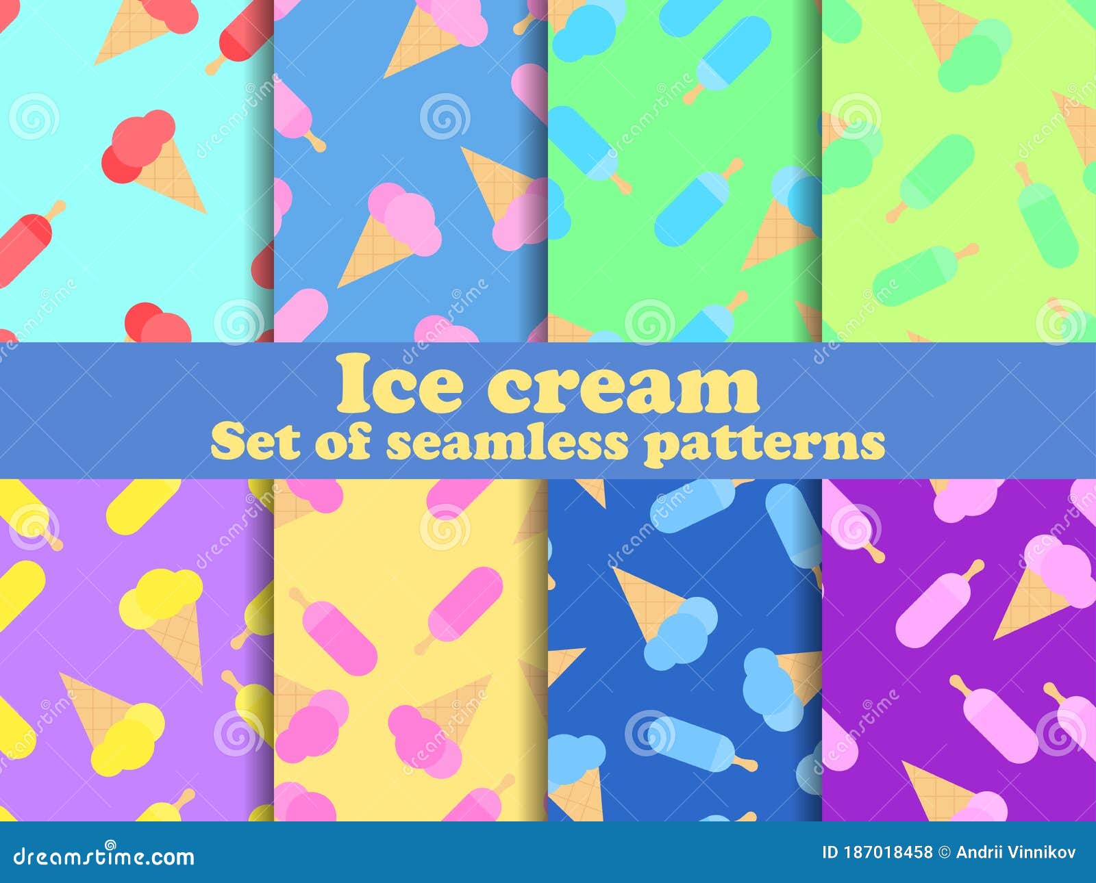 Ice Cream Set Seamless Pattern. Multi-colored Ice Lolly for Brochures ...