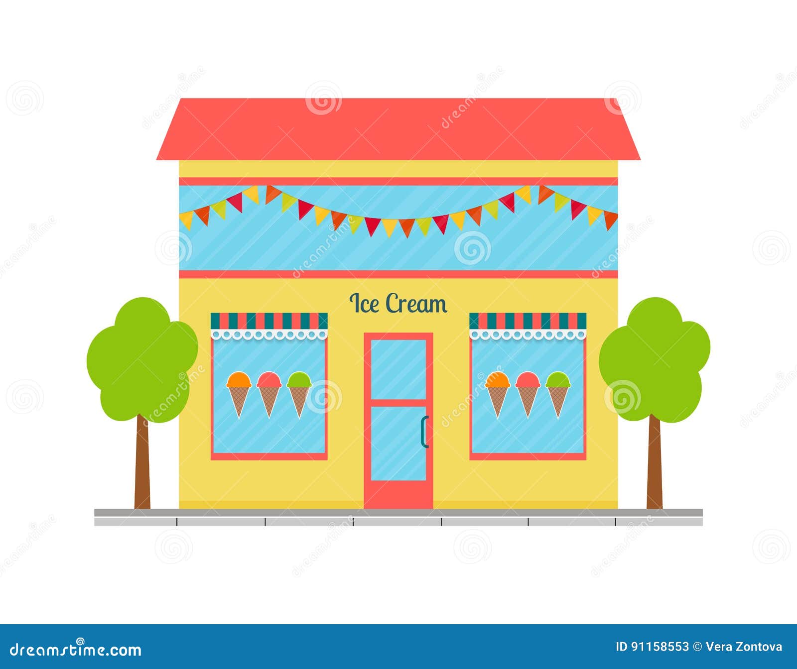 Vector Illustration Of Ice Cream Shop Building Cartoon Vector ...