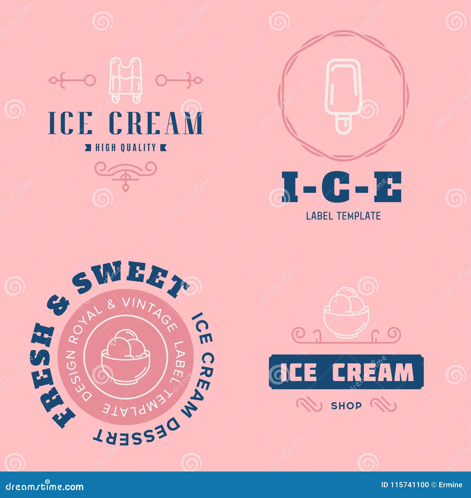 Ice Cream Shop Labels, Logotypes and Design Elements. Vintage Different ...