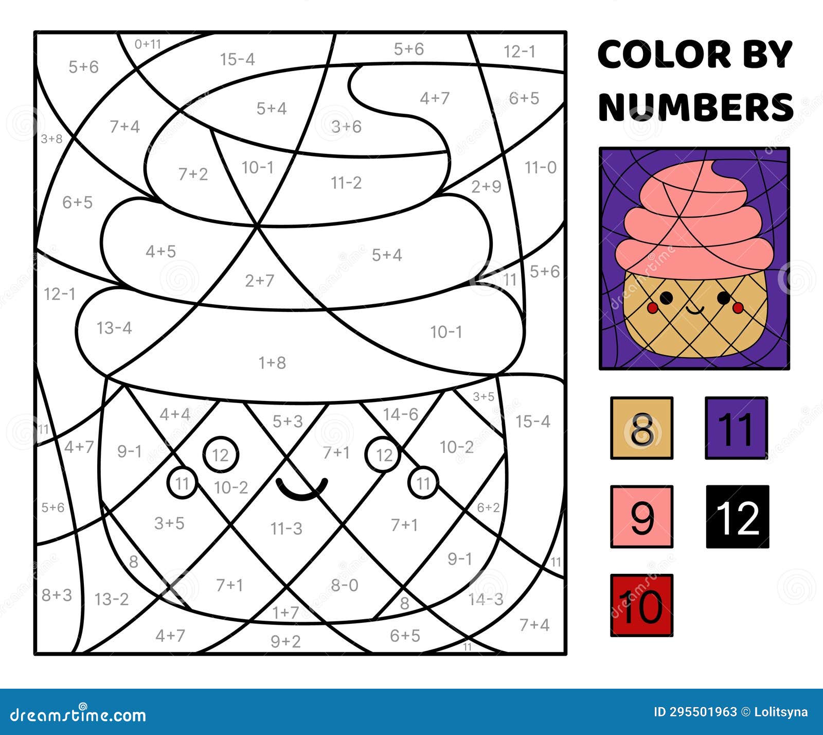 Ice Cream. Solve the Problem, Color the Picture. Addition, Subtraction ...