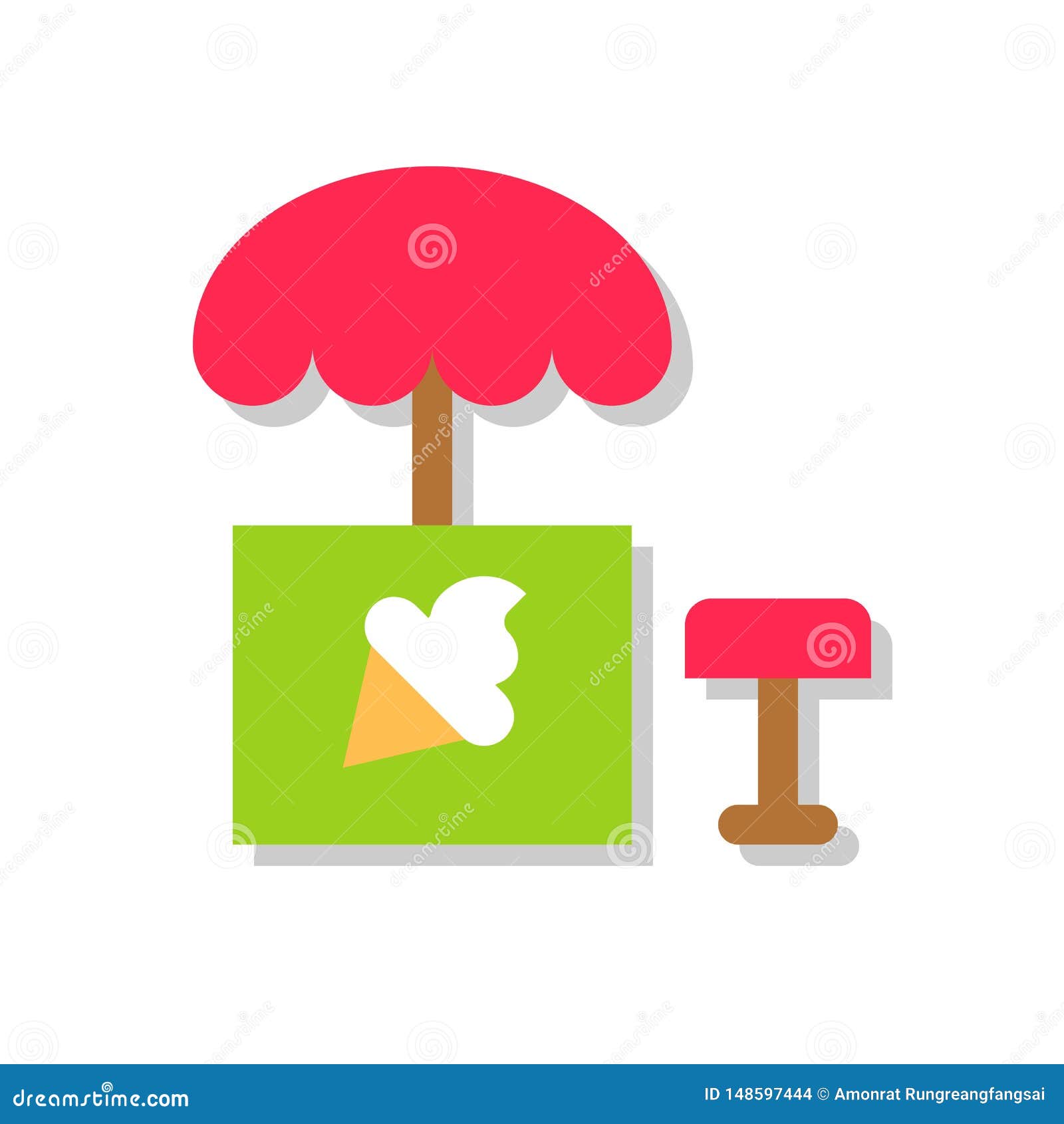 Ice Cream Stall Vector Illustration, Flat Style Icon Stock Vector - Illustration of cream ...