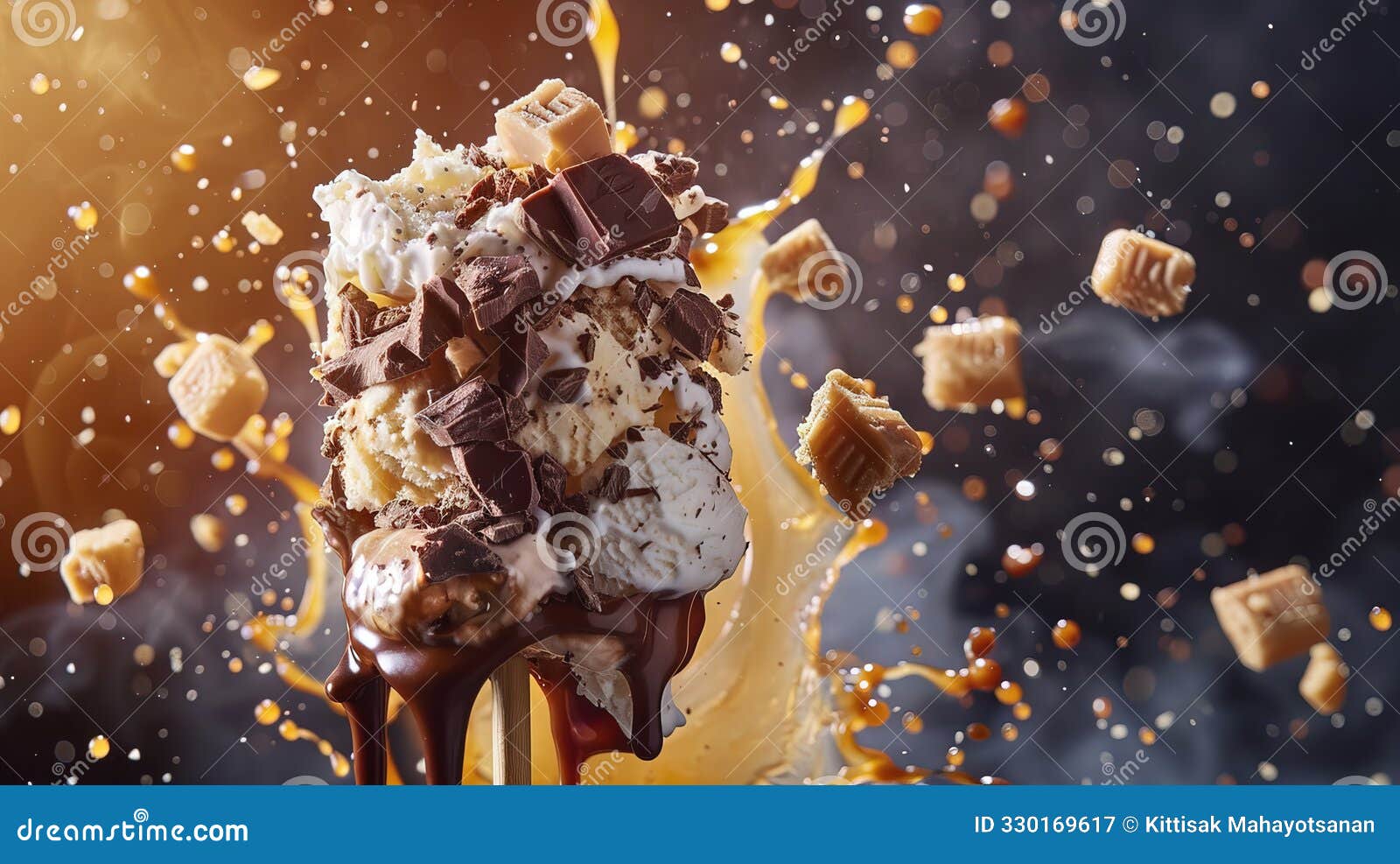 Ice Cream on a Stick Exploding with Huge Chunks of Chocolate, Caramel ...