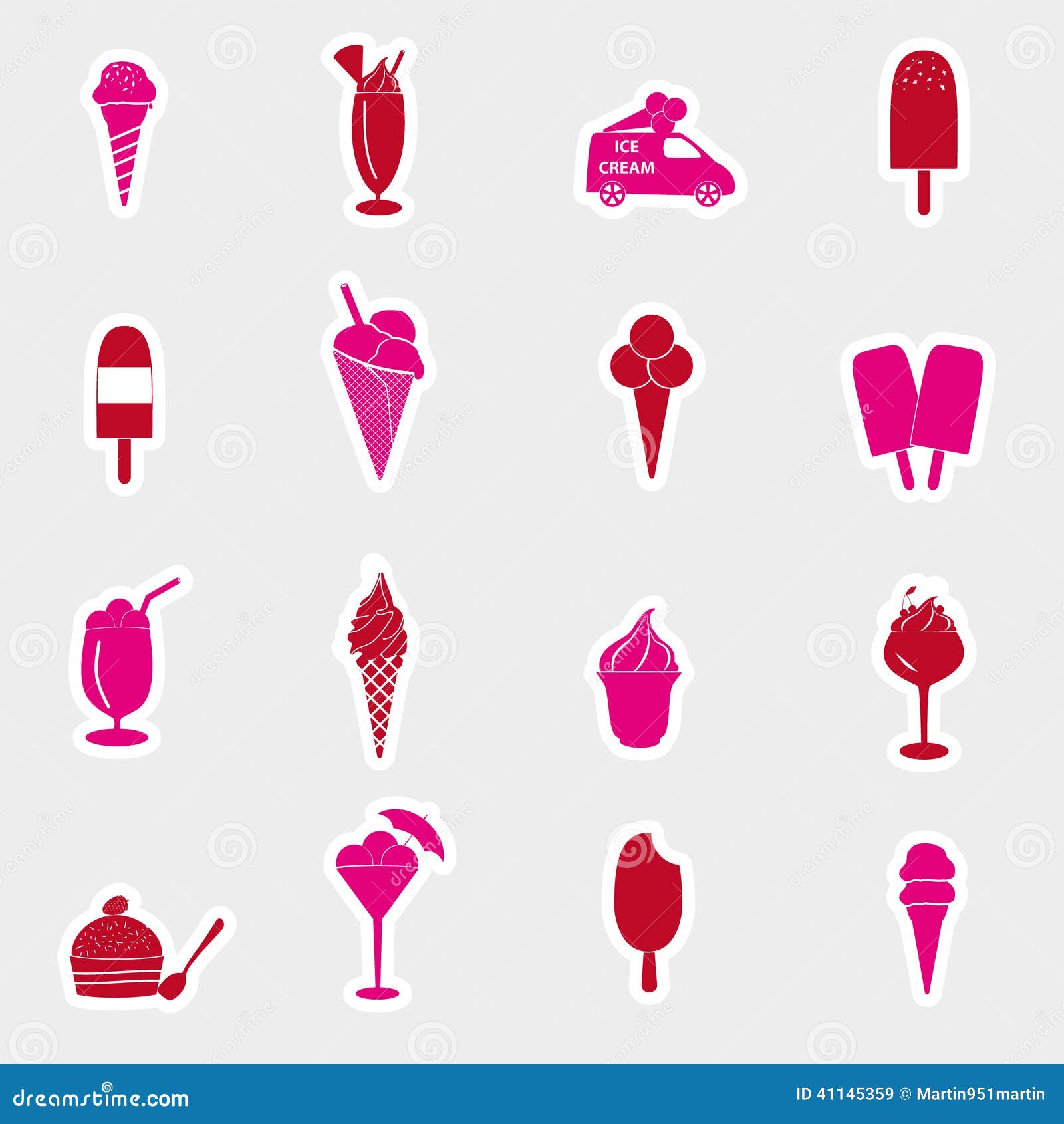 Ice Cream Stickers. Summer Cold Dessert Set On Sticks In Cones Cups And ...