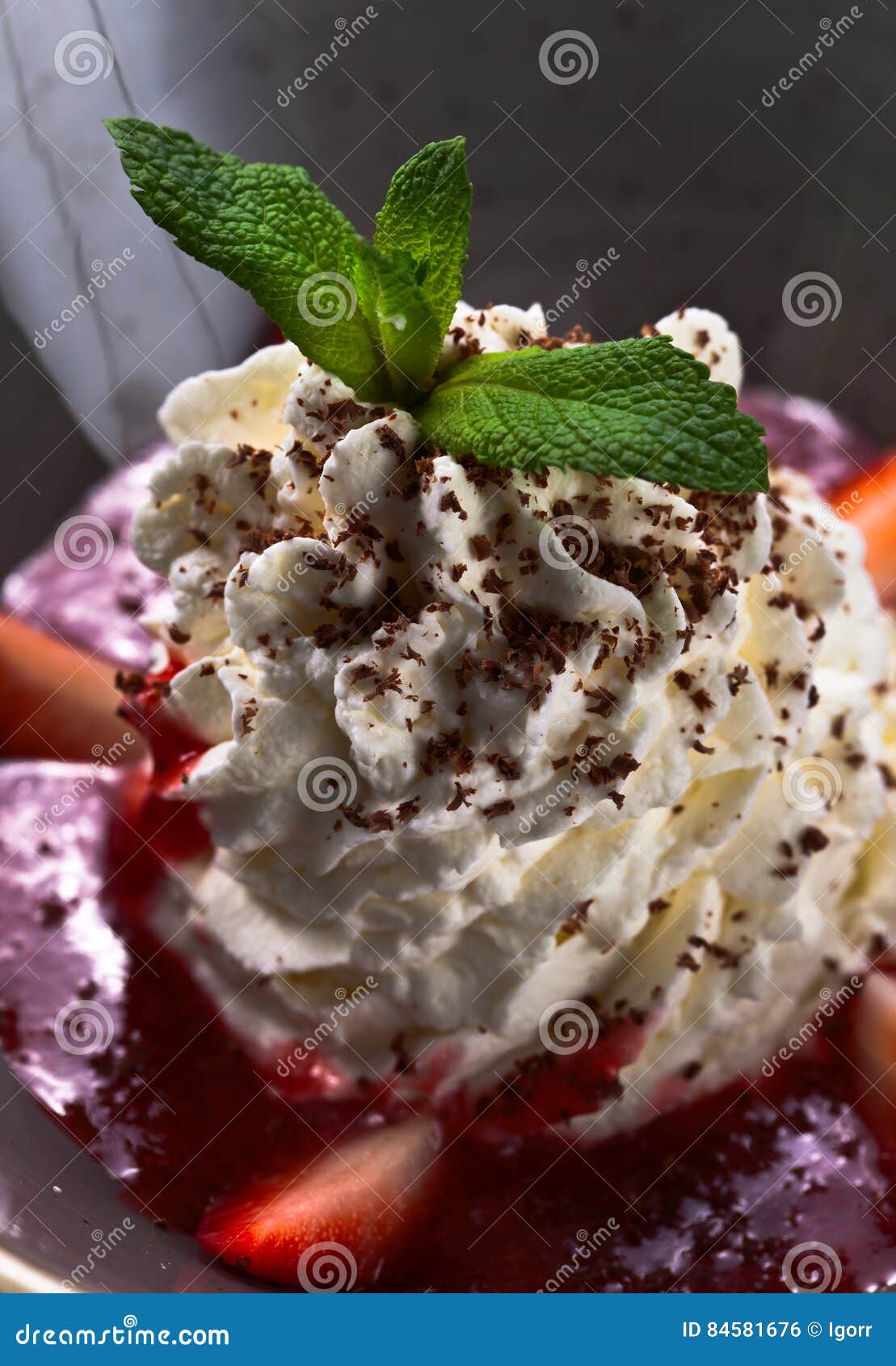 Ice Cream with Strawberry and Peppermint Stock Photo - Image of sweet ...