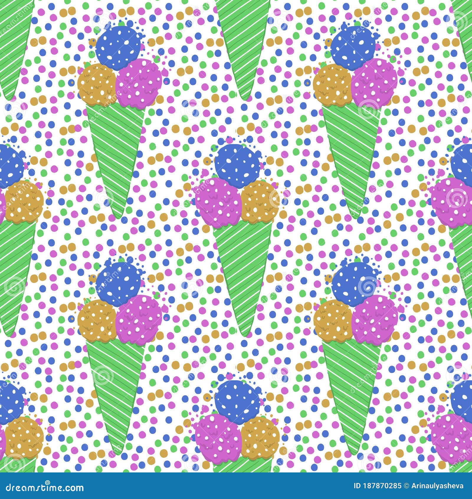 Ice Cream Summer Seamless Pattern Bright Color Stock Illustration
