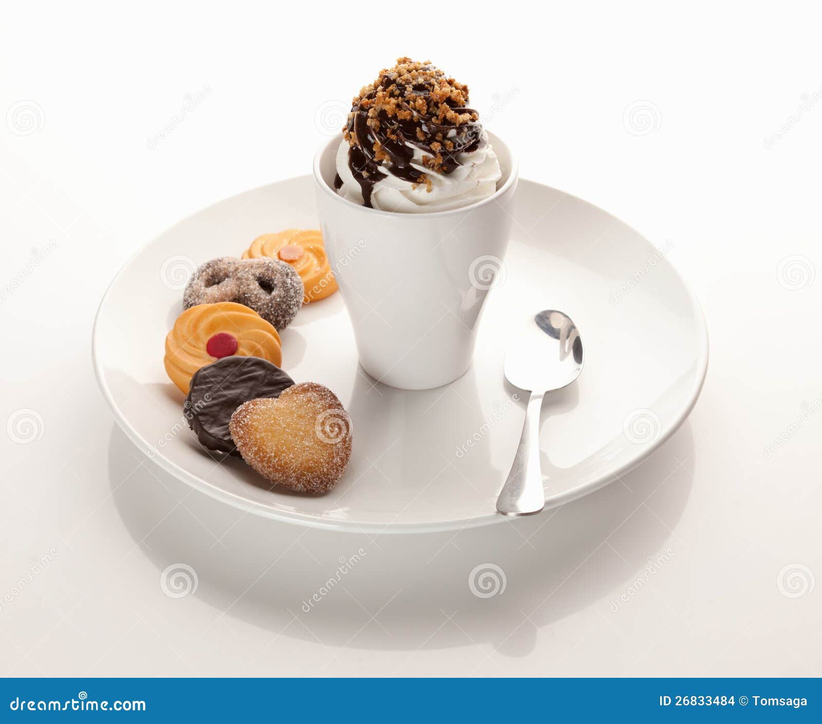 Ice Cream Sundae on a Plate with Cookies Stock Photo - Image of place ...