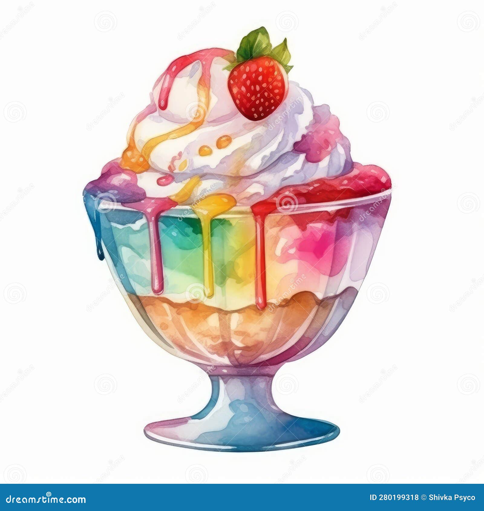 Ice Cream Sundae Rainbow Generative AI Stock Illustration - Illustration of food, single: 280199318