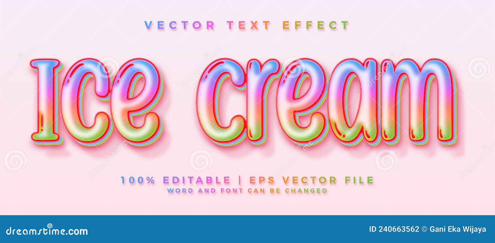 Ice Cream Text, Sweet and Rainbow Editable Text Effect Stock Vector ...