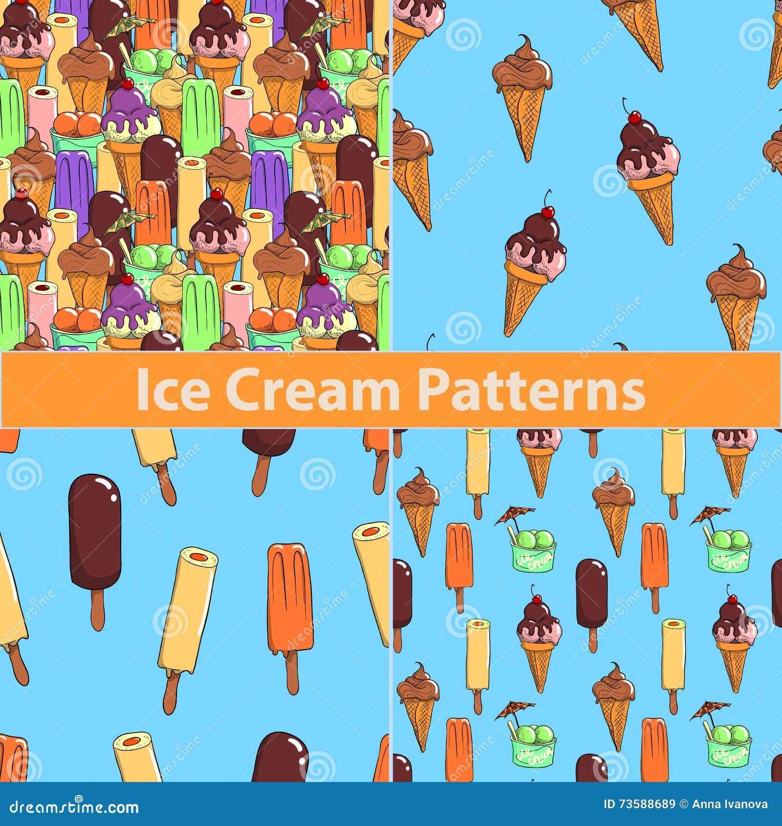 Ice Cream Vector Patterns Set Stock Vector - Illustration of chocolate ...