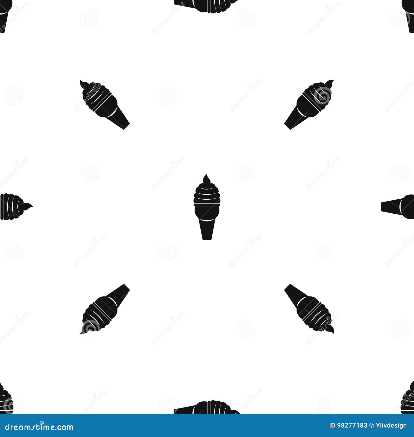 Ice Cream in Waffle Cone Pattern Seamless Black Stock Vector ...