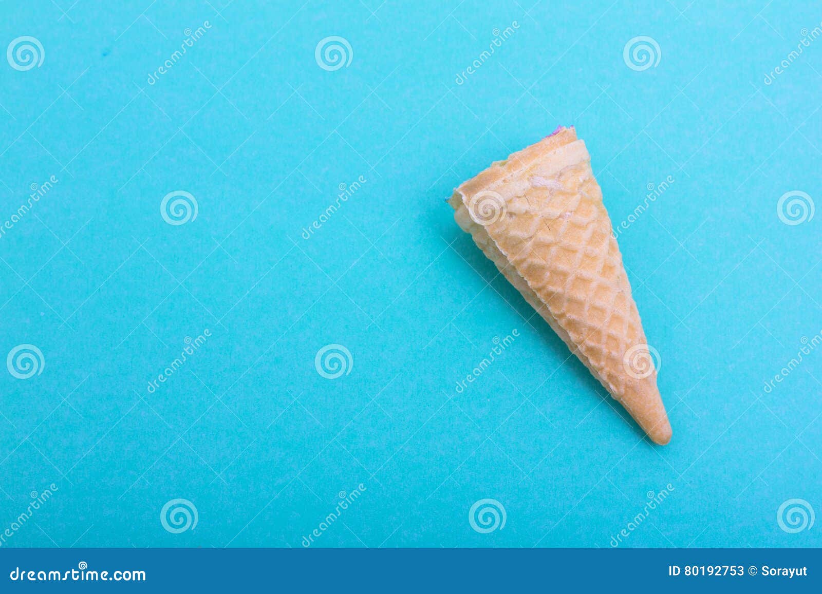 Ice Cream Waffle Cone Shape Made Out of Sugar on Blue Paper, Cop Stock ...
