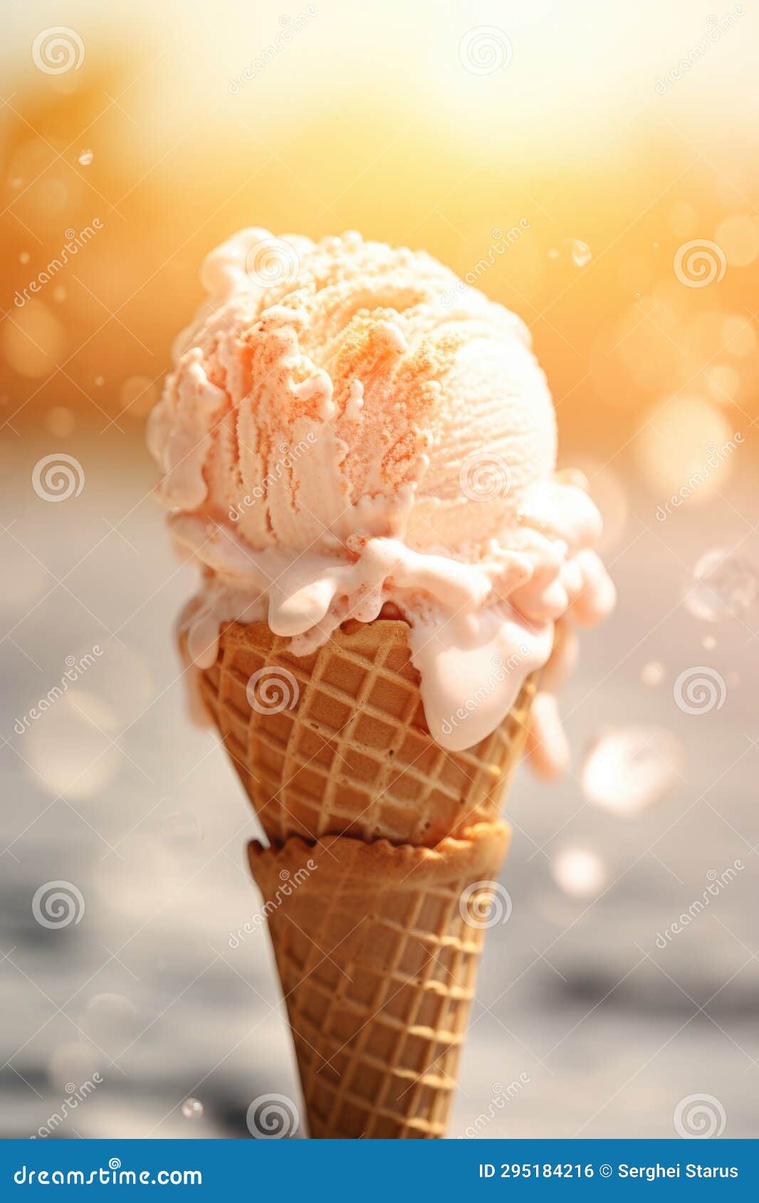 Ice Cream in Waffle Cone with Sun Shining on it, AI Stock Photo - Image ...