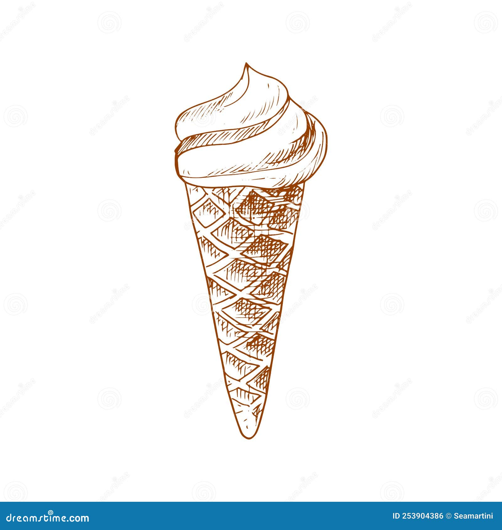 Ice Cream Waffle Cone With Swirl Isolated Sketch Stock Vector