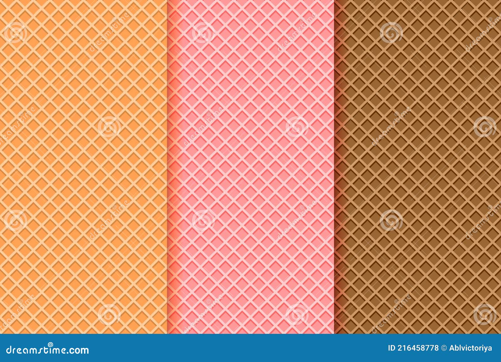Ice Cream Waffle Cone Textures Set Seamless Patterns With Different