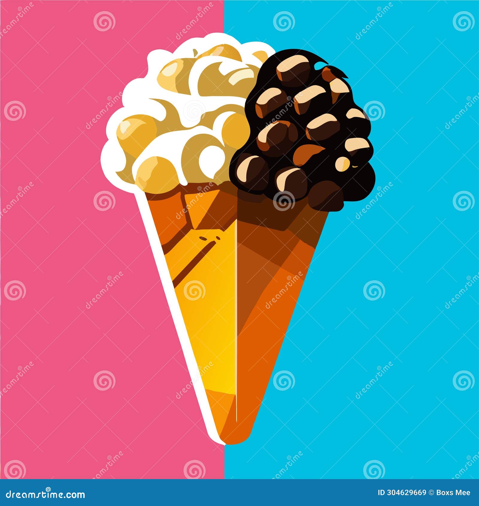 Ice Cream In A Waffle Cone Vector Illustration In Flat Style Stock