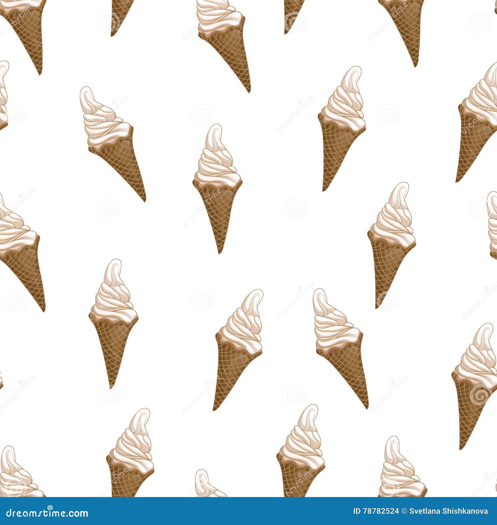 Ice Cream Waffle Cones Seamless Pattern Stylized Vector Illustration