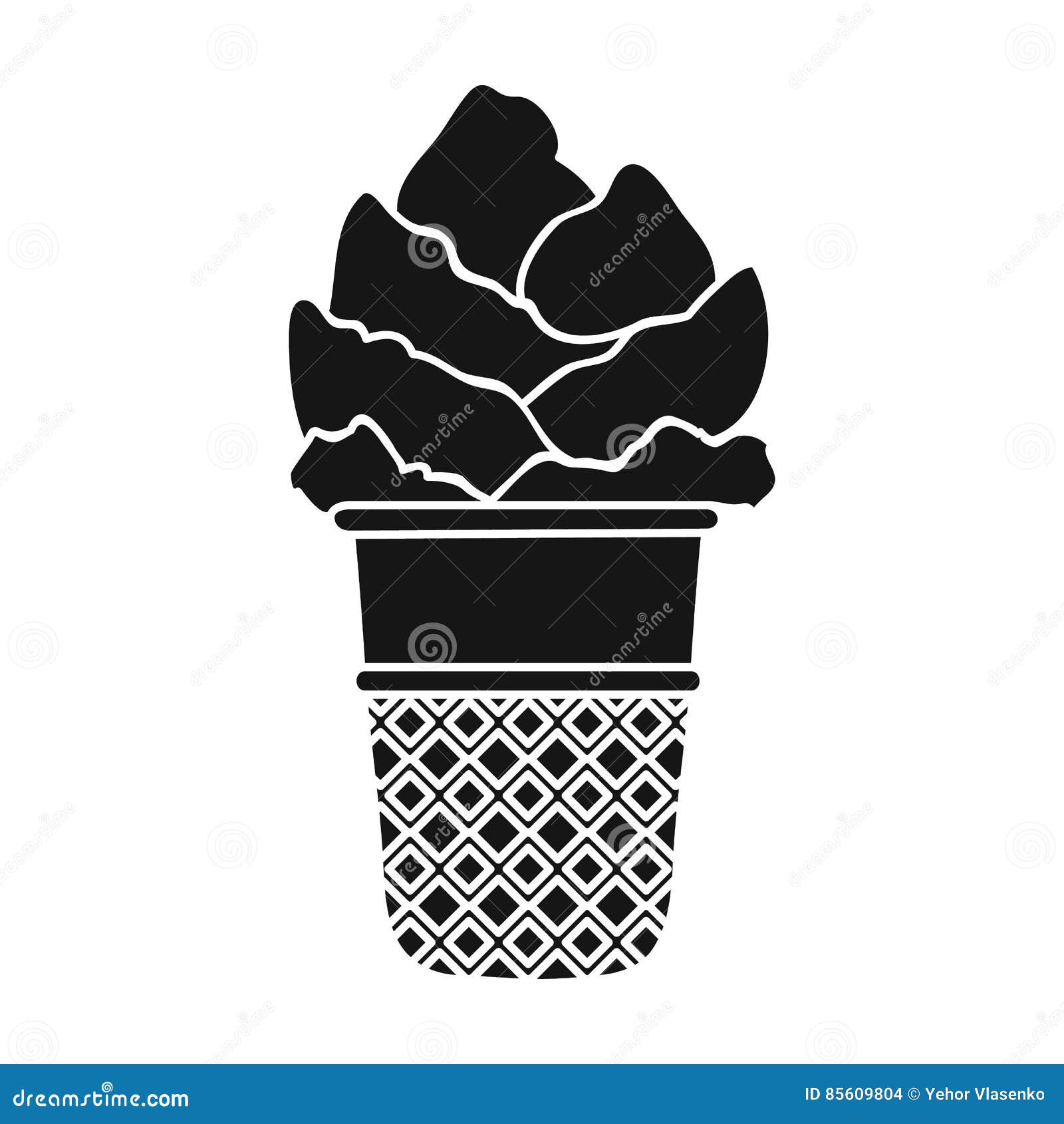 Ice Cream In Waffle Cup Icon In Monochrome Style Isolated On White