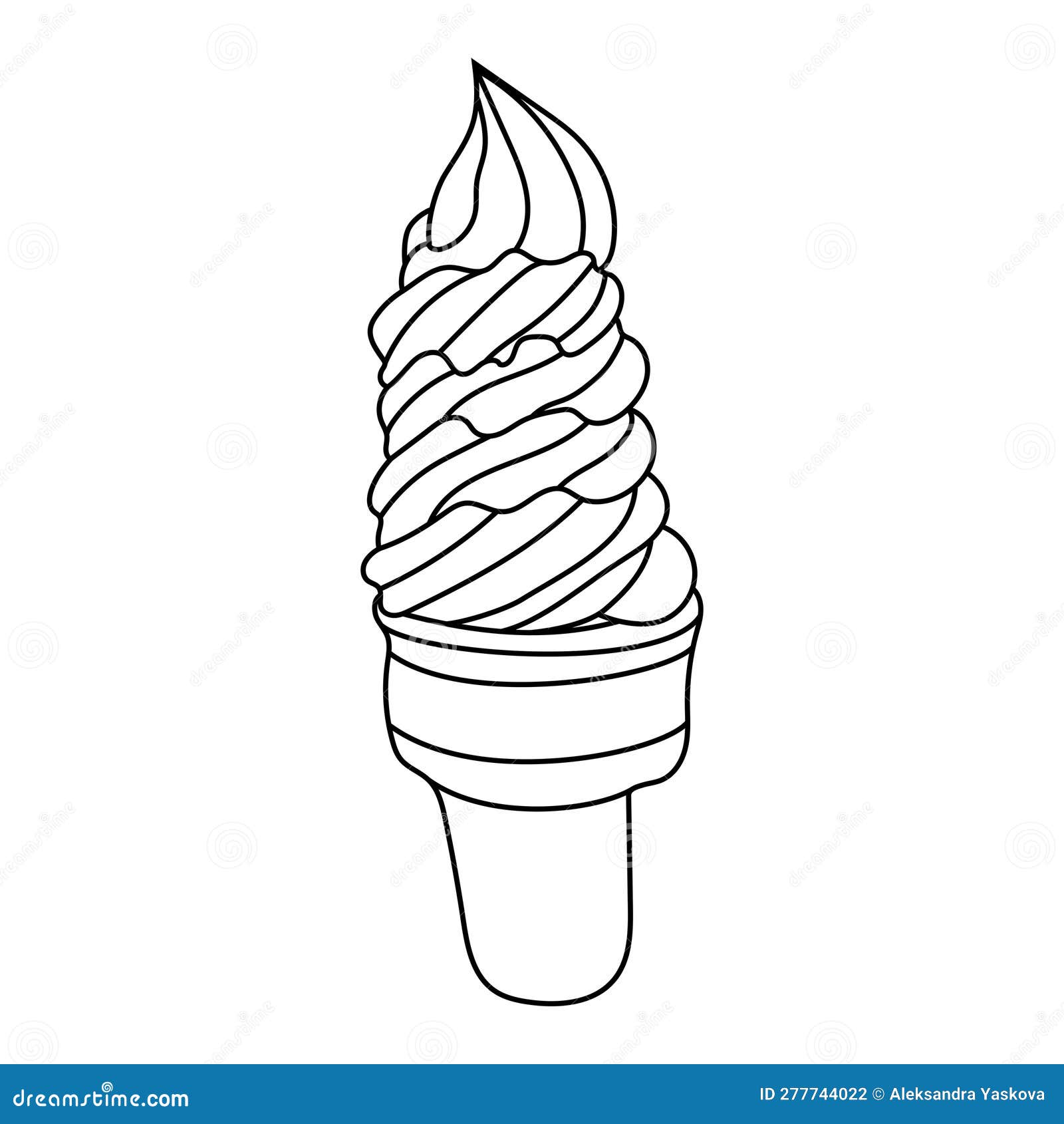 Ice Cream In Waffle In Doodle Style Line Art Stock Vector