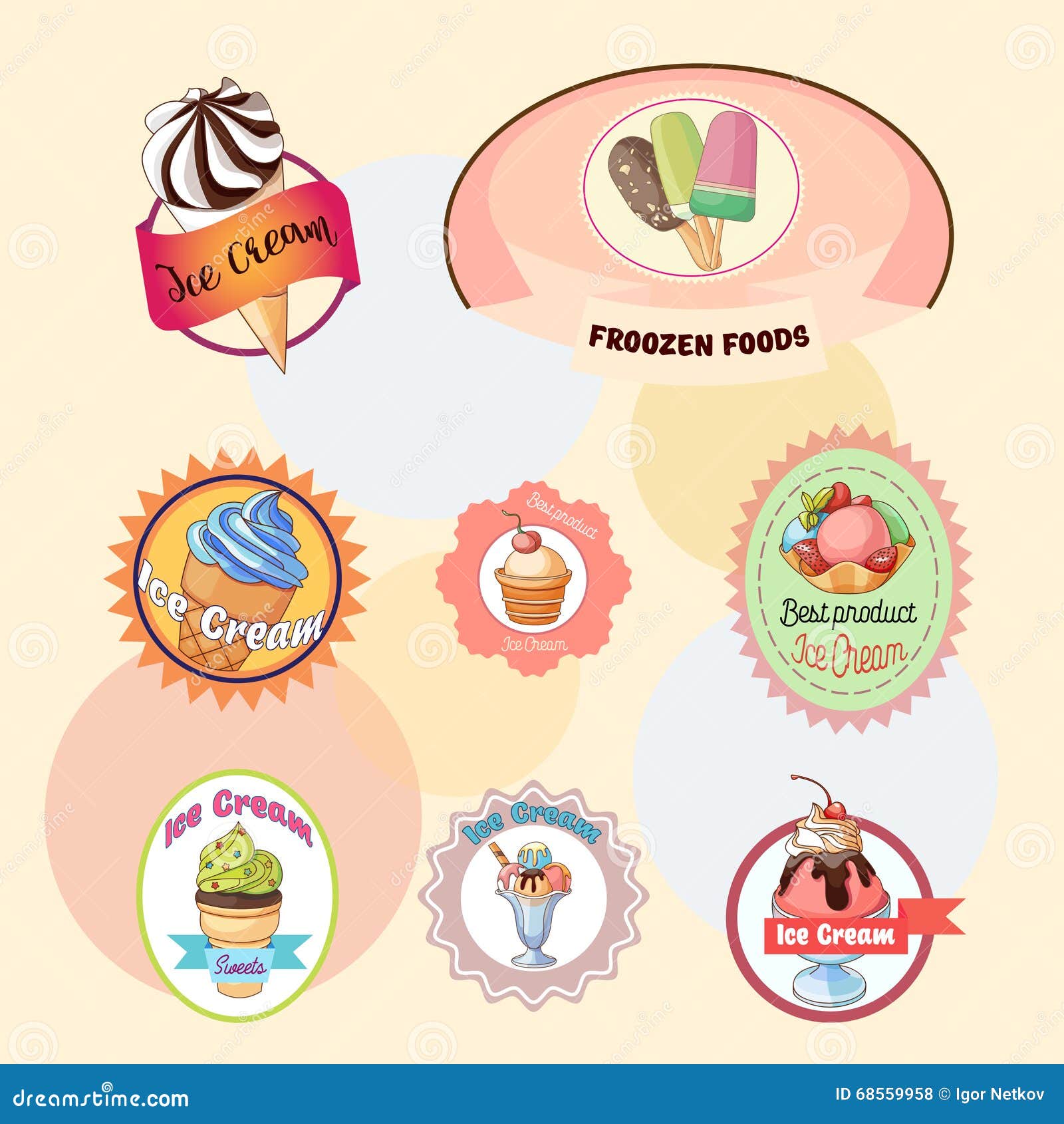 Ice creams collection stock vector. Illustration of ribbon - 68559958