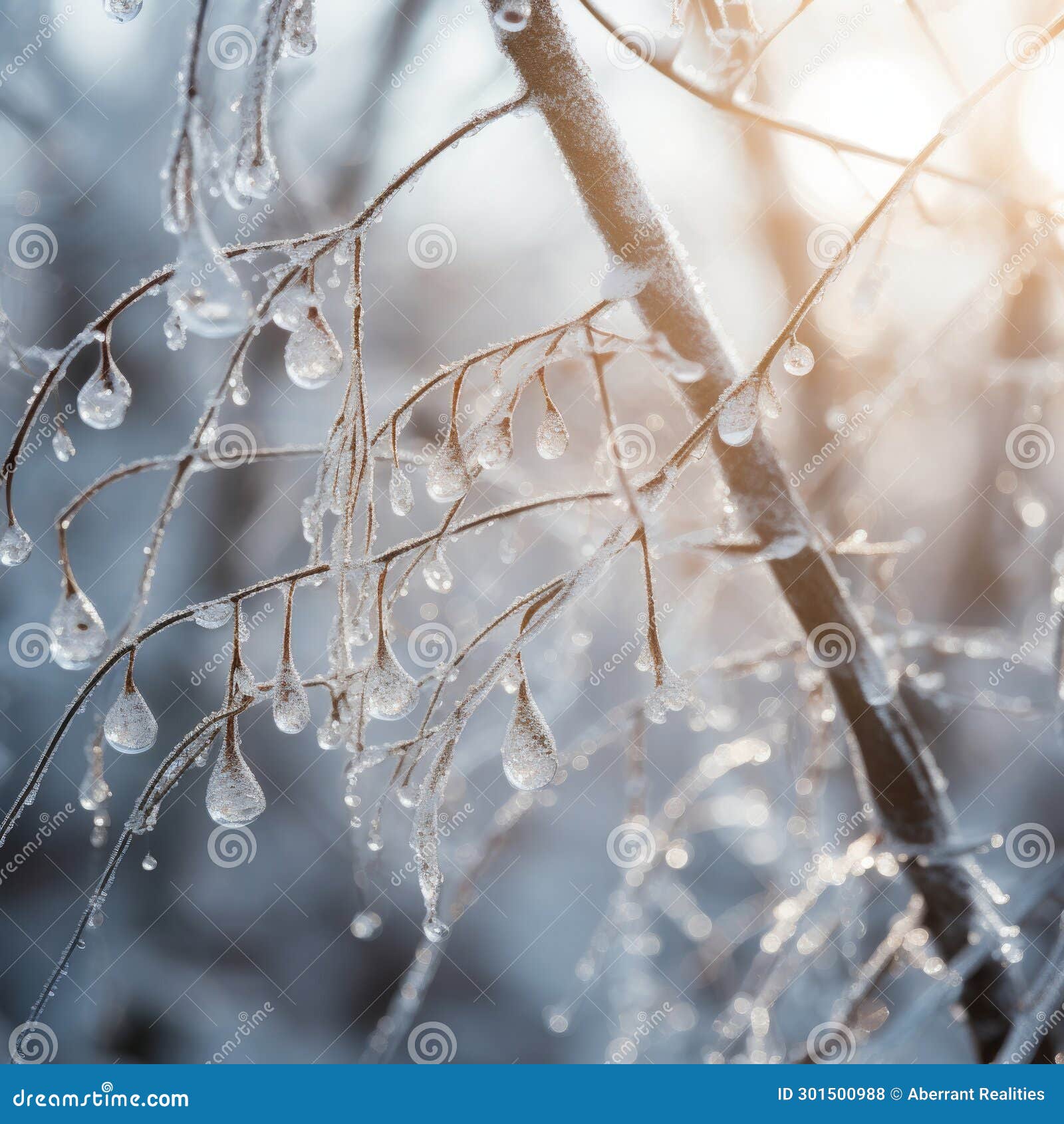 Ice Crystals on a Tree Branch in the Winter Sun Stock Illustration ...