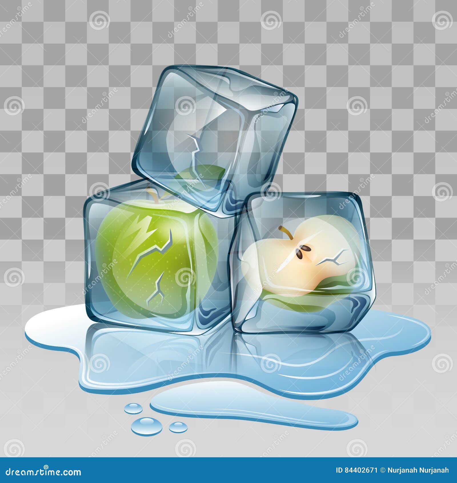 Ice cube with apple stock vector. Illustration of berry - 84402671