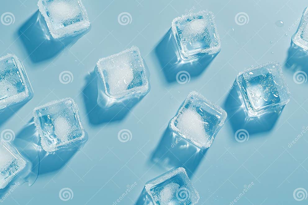 Ice Cube Background. Ice Cubes with Water Drops Scattered on Blue ...