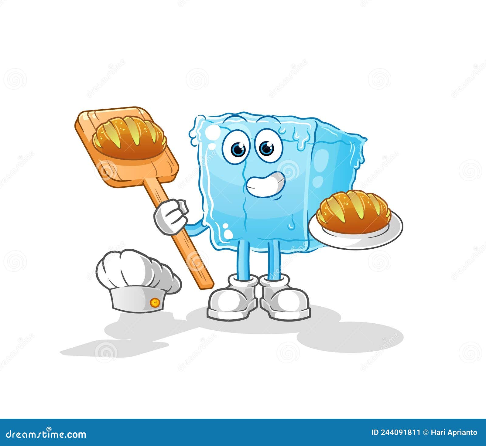 Ice Cube Baker with Bread. Cartoon Mascot Vector Stock Vector ...