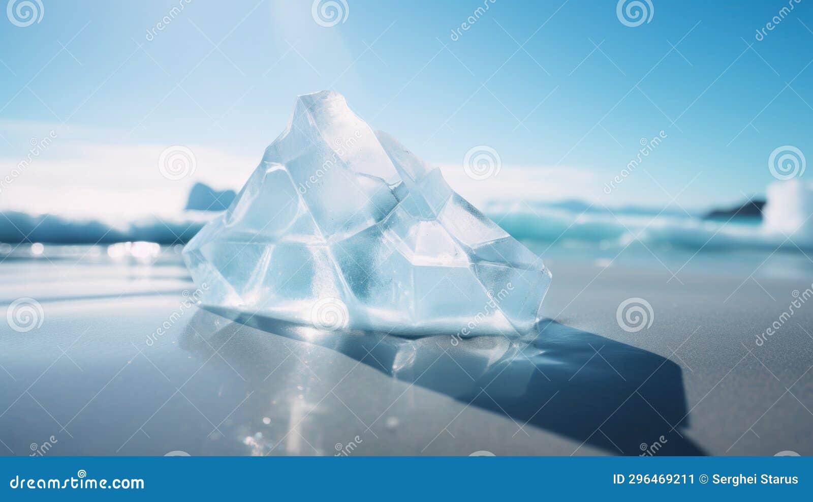 An Ice Cube on the Beach with a Blue Sky, AI Stock Image - Image of ...