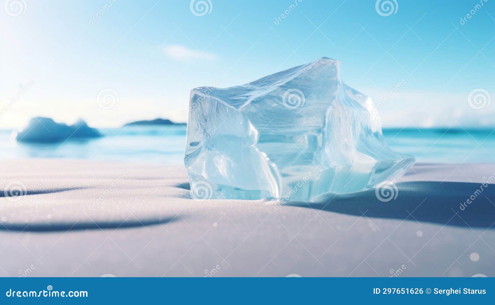 Ice Cube on the Beach with Blue Sky and Ocean, AI Stock Photo - Image ...