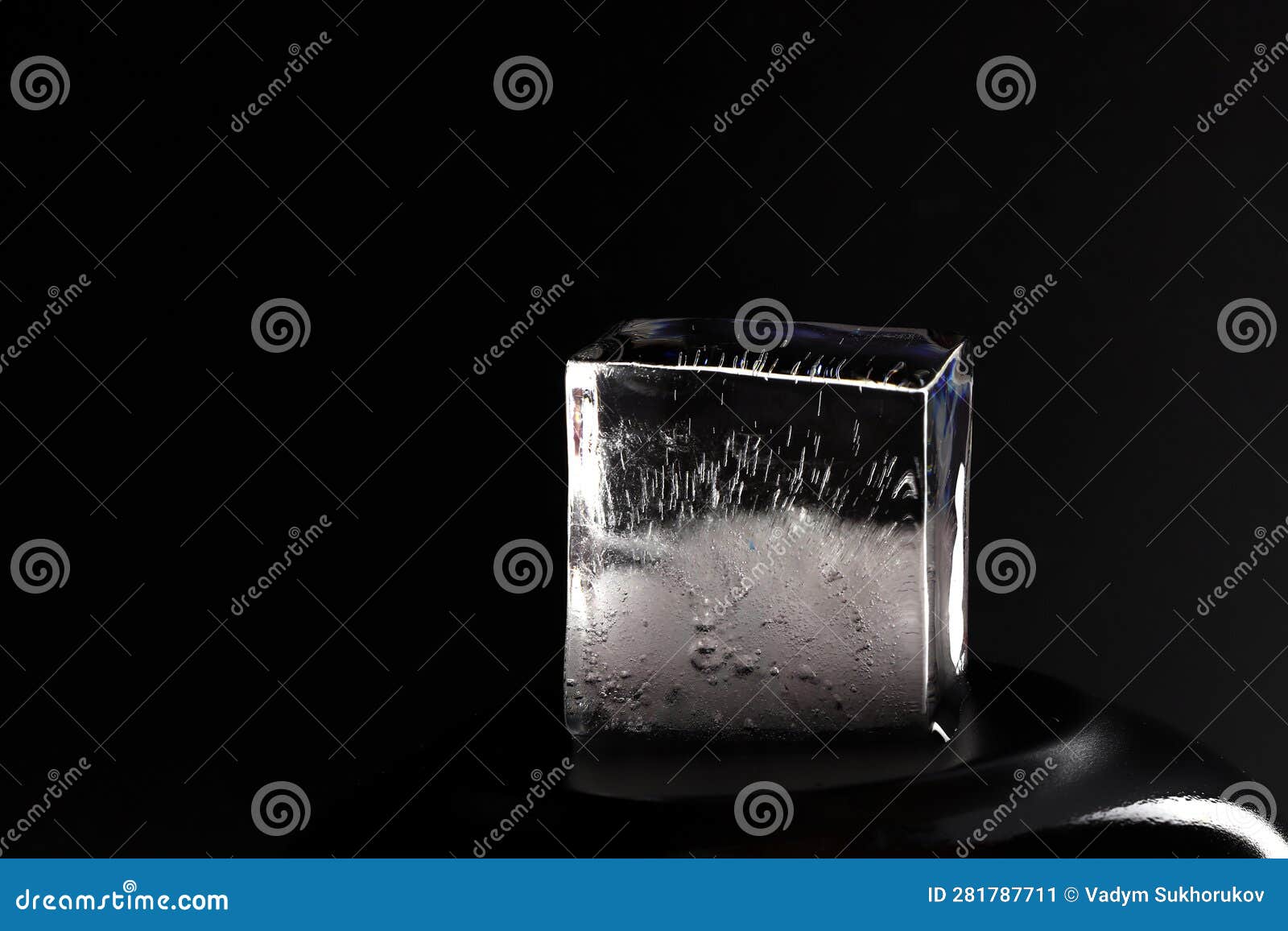 Ice Cube on Black Background. Low Key Photo Stock Image - Image of ...