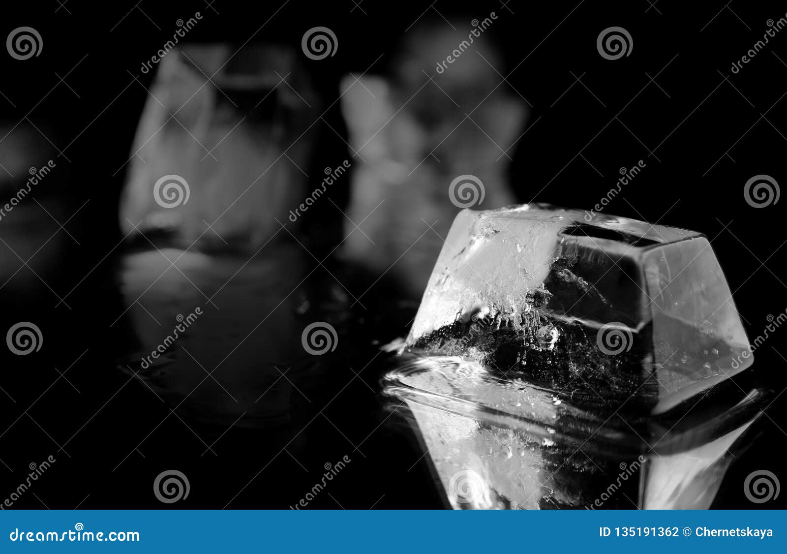 Ice Cube on Black Mirror Surface Stock Photo - Image of drop, cubes ...