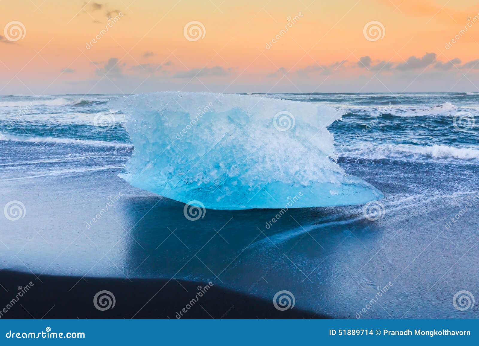Ice Cube on Black Volcano Sand Beach Stock Photo - Image of ilulissat ...