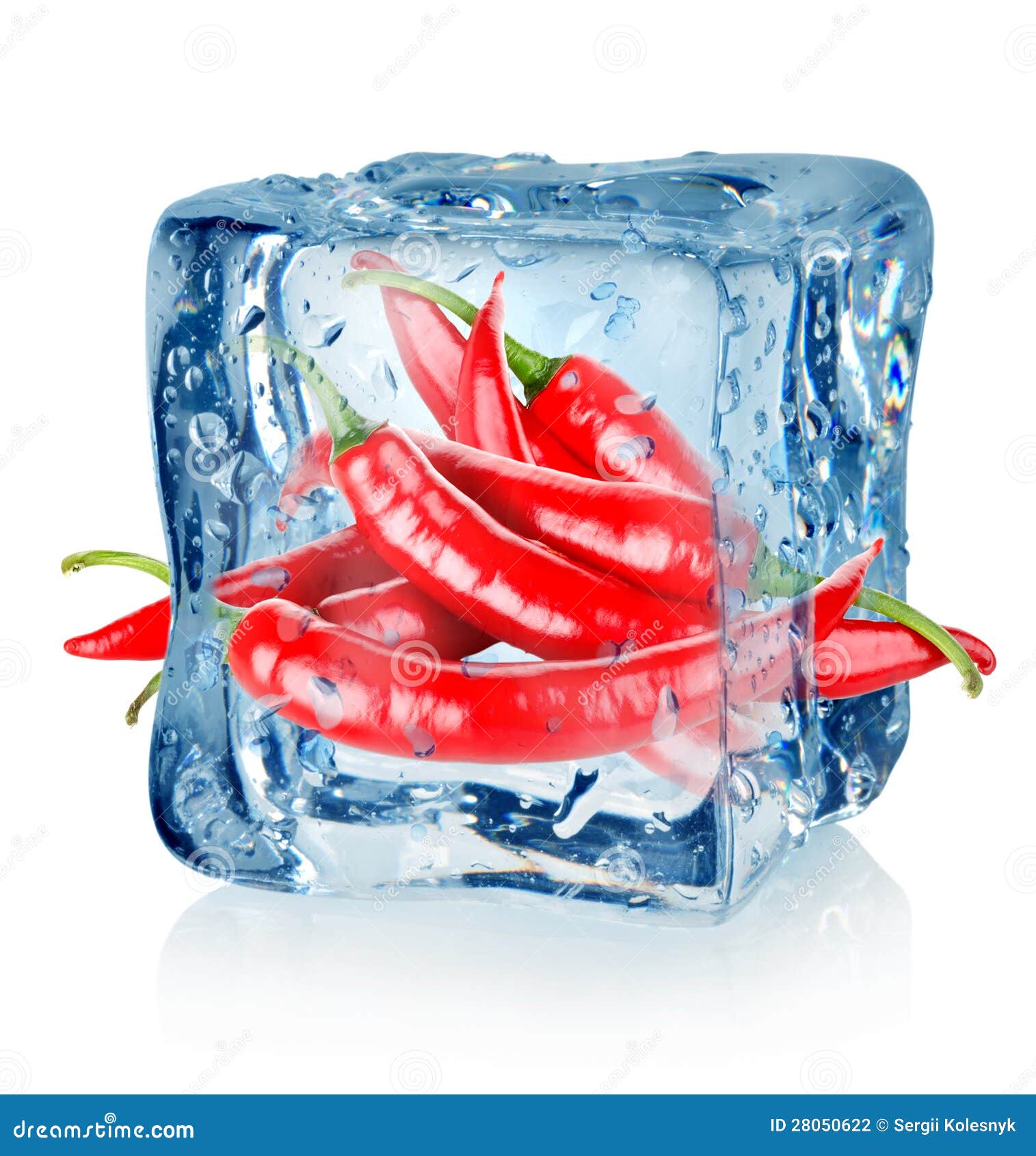 Ice cube and chili peppers stock photo. Image of glass - 28050622