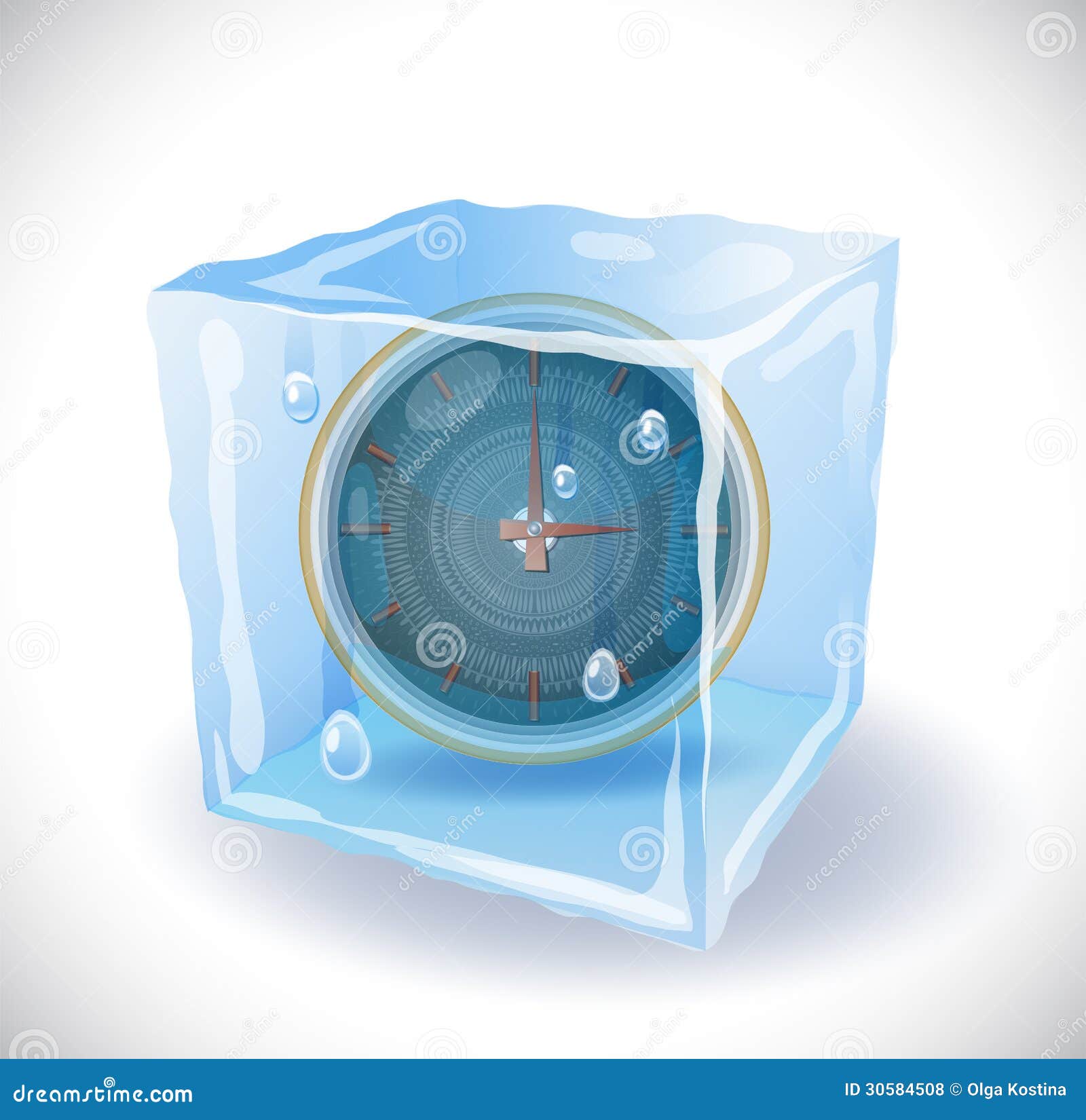 Ice cube with clock stock illustration. Illustration of color - 30584508