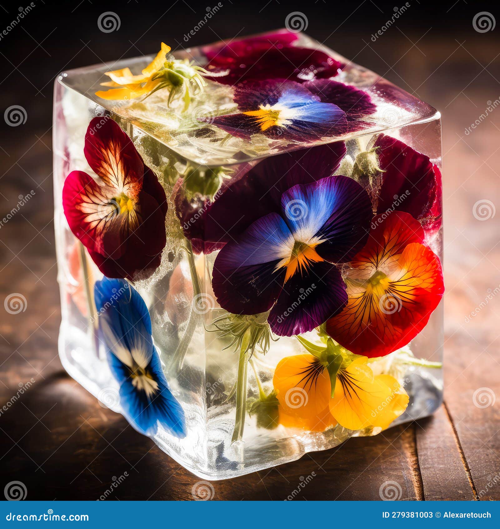 Ice Cube with Different Colors Inside on Black Background Stock Image ...