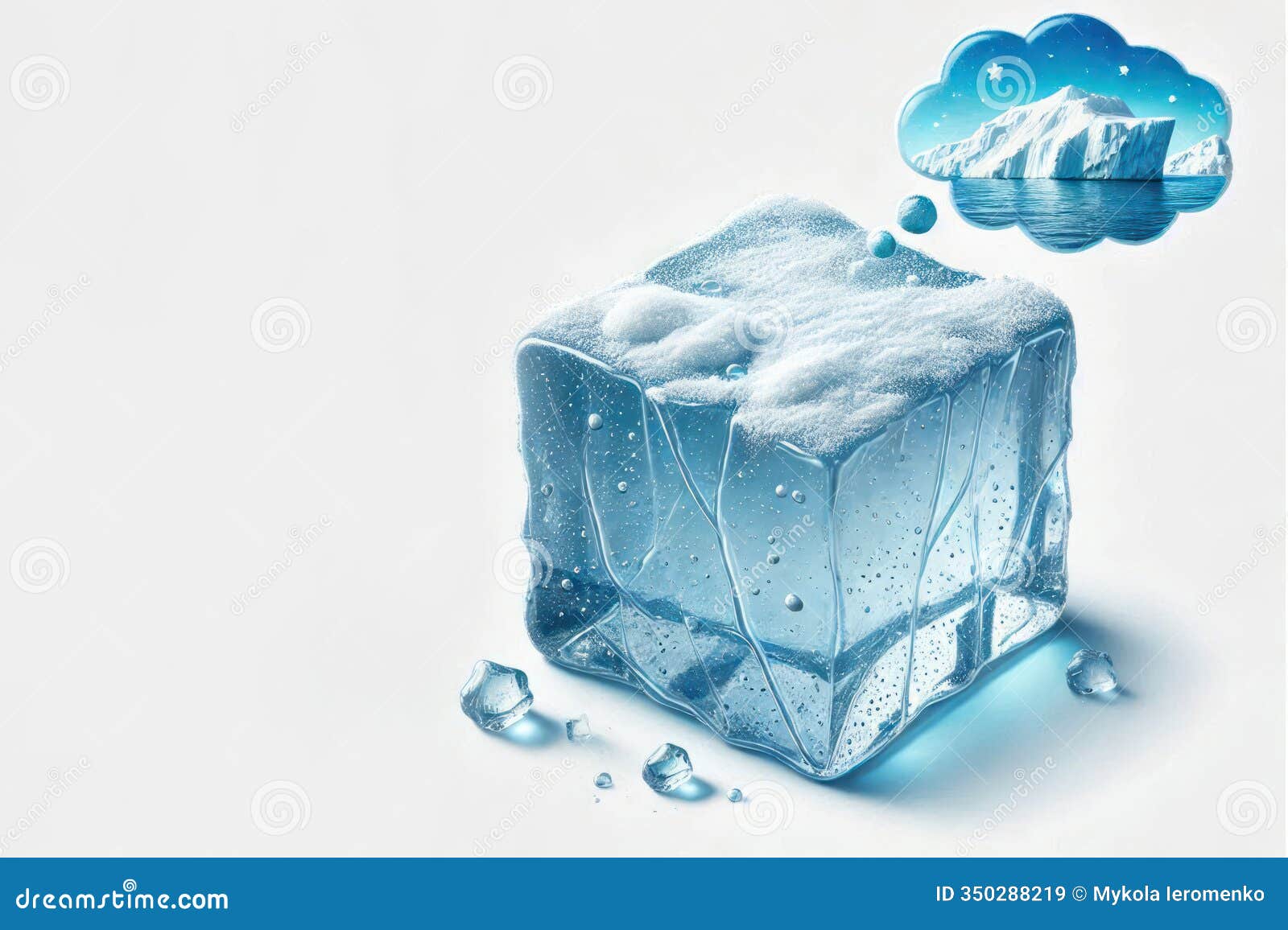 An Ice Cube Dreaming of an Iceberg. Space for Text. Stock Image - Image ...