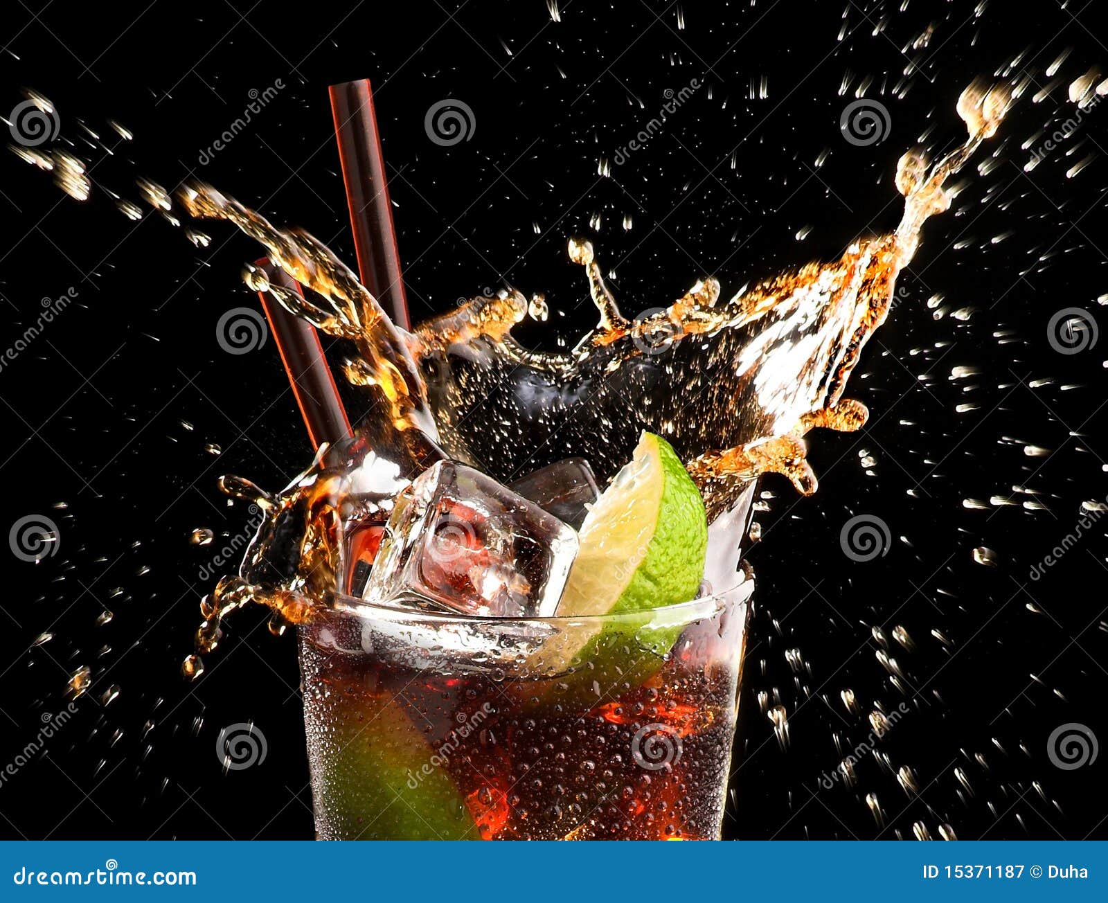 Ice Cube and Lime Droped in Cola Glass Stock Image - Image of cold ...