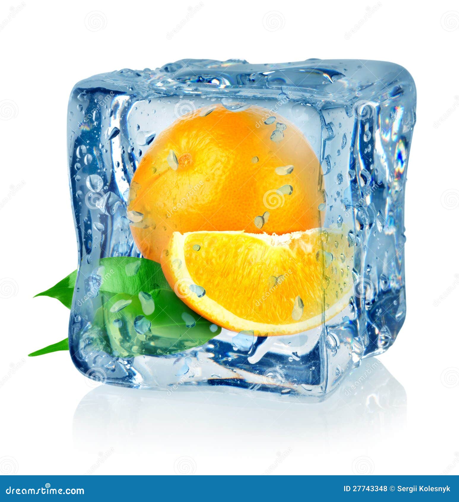 Ice cube and orange stock photo. Image of abstract, foliage - 27743348
