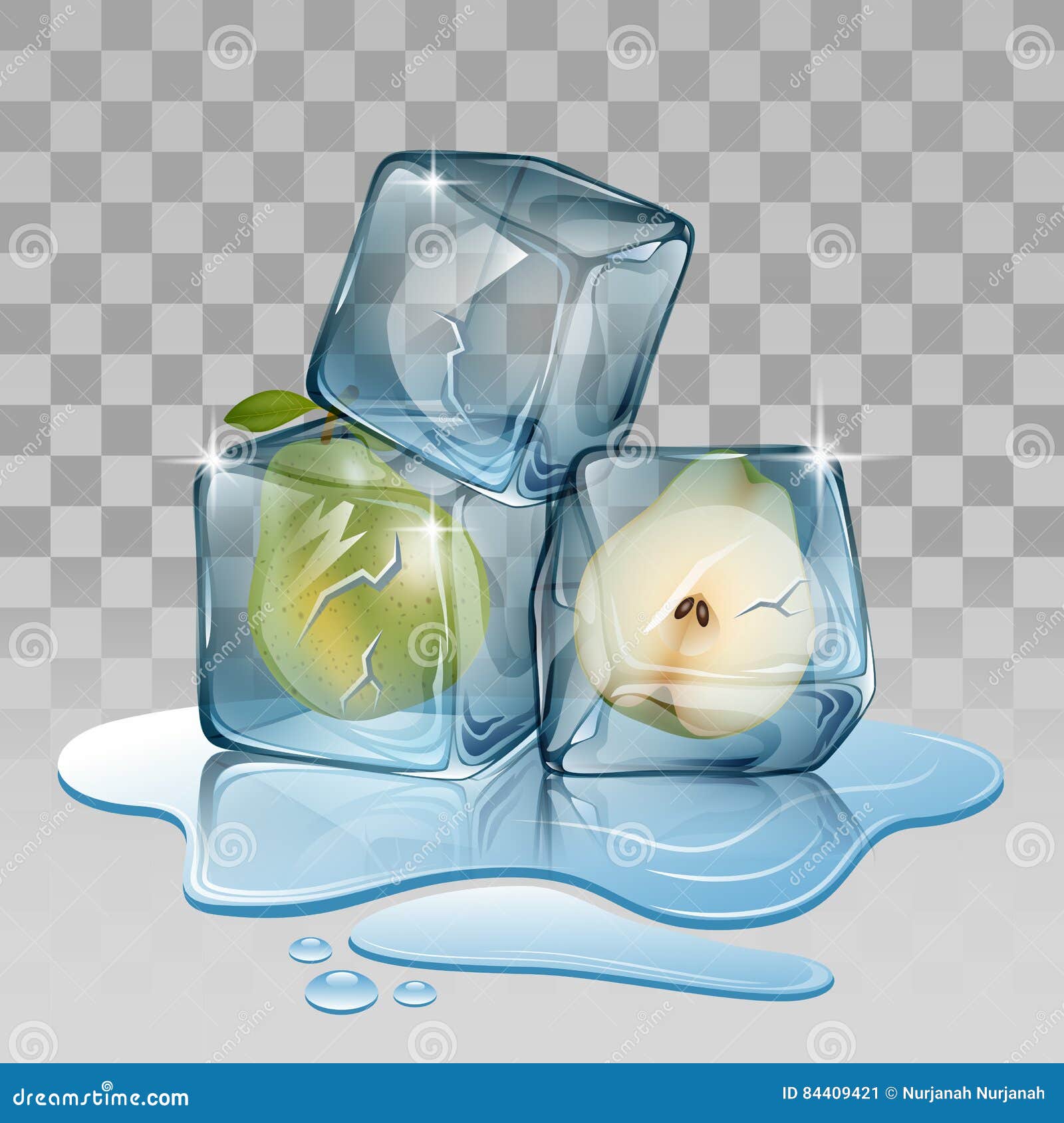 Ice cube with pear stock vector. Illustration of pear - 84409421