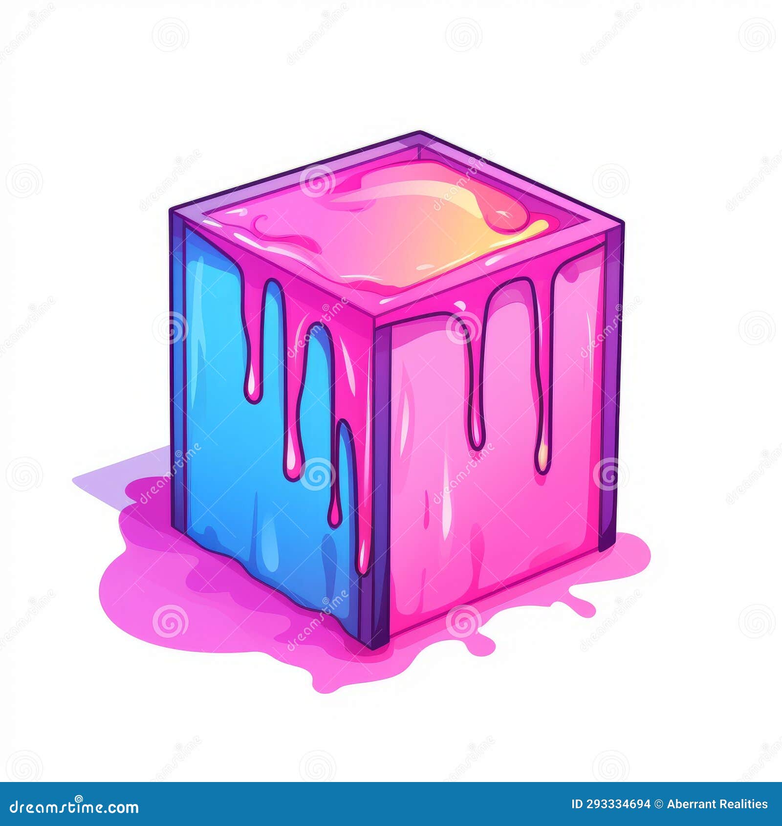 An Ice Cube with Pink and Blue Liquid Dripping Out of it Stock ...