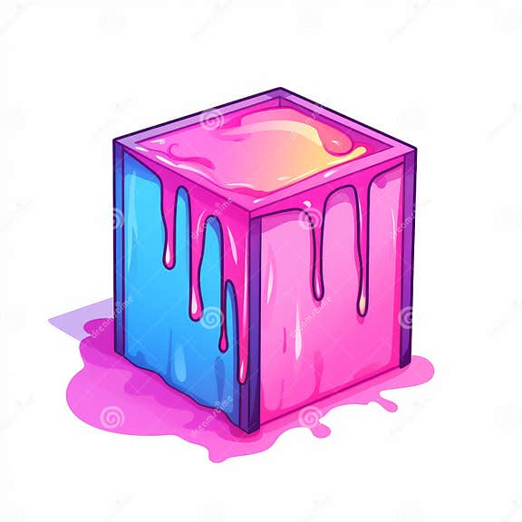 An Ice Cube with Pink and Blue Liquid Dripping Out of it Stock ...