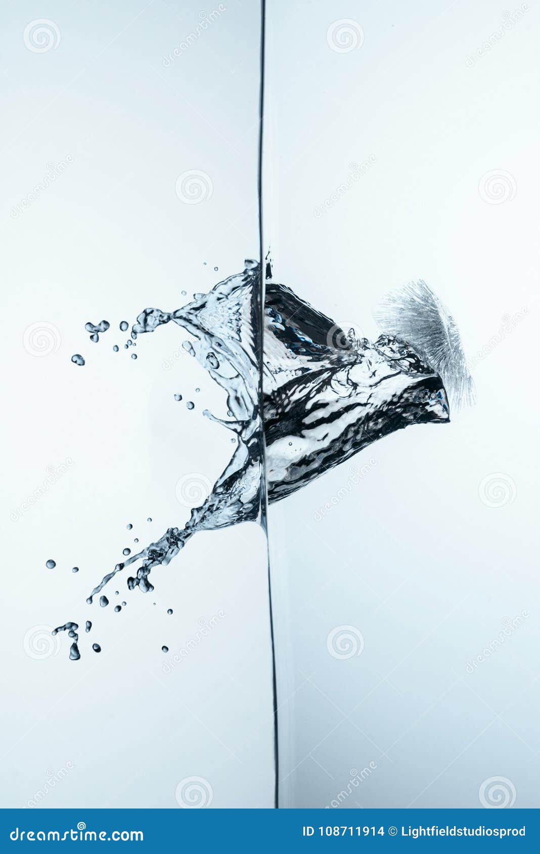 Ice Cube in Pure Water with Splash and Drops Stock Photo - Image of ...
